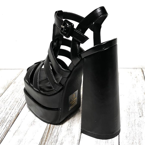 Shoes | New Women Black Caged Platform Chunky Heel Pumps Sandals | Poshmark